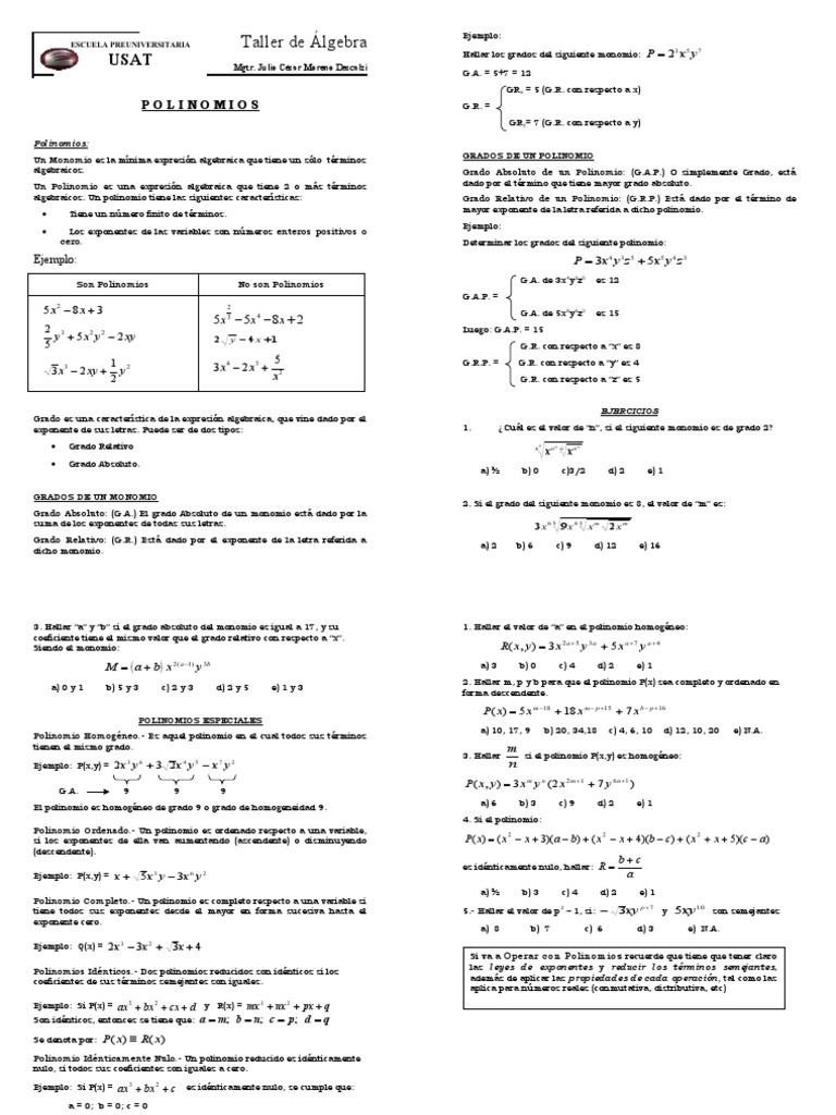 Polinomios | PDF | Matemáticas De La Computación | Ciencia computacional