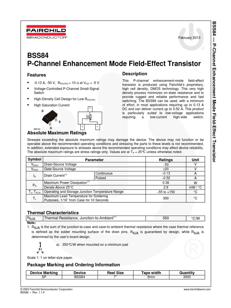 BSS84 P-Channel MOSFET Pinout, Equivalent Datasheet, 53% OFF