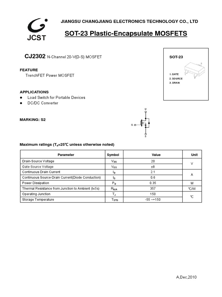 SOT-23 Plastic-Encapsulate MOSFETS: Jiangsu Changjiang Electronics Technology Co., LTD | PDF ...