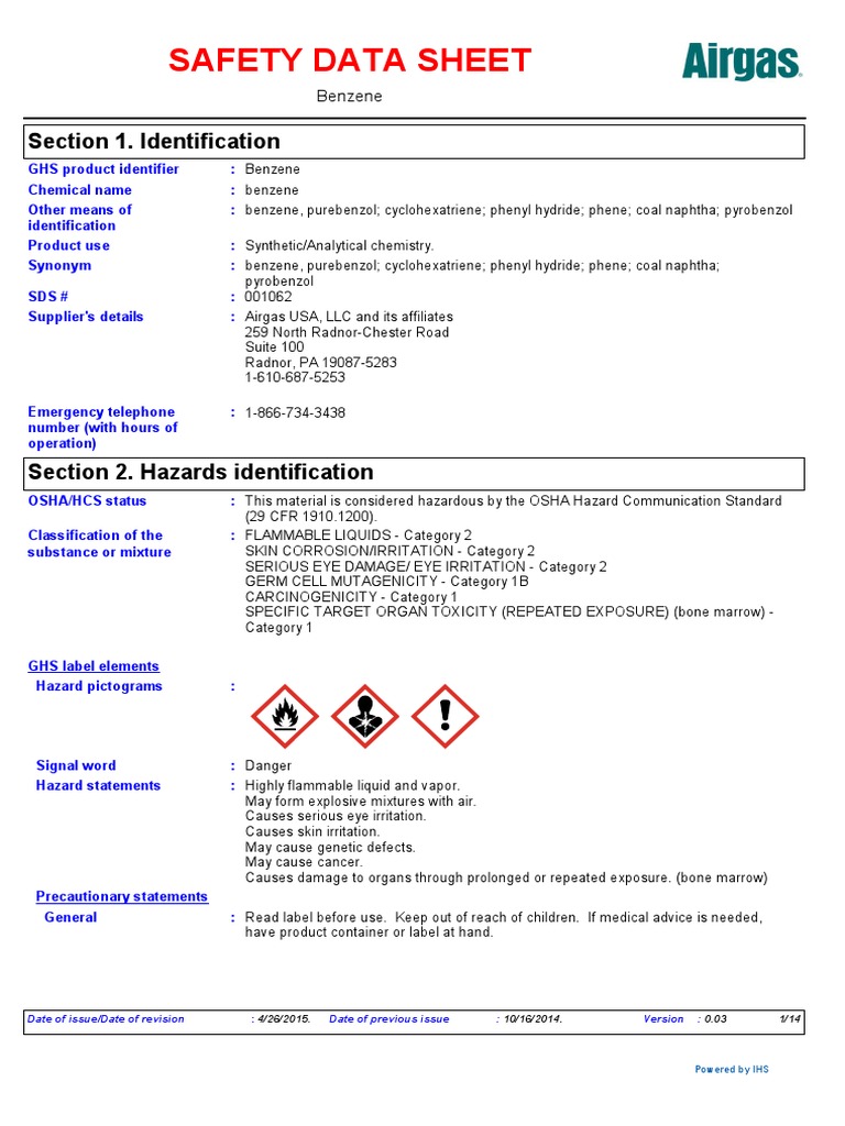 Safety Data Sheet: Section 1. Identification | Download Free PDF ...