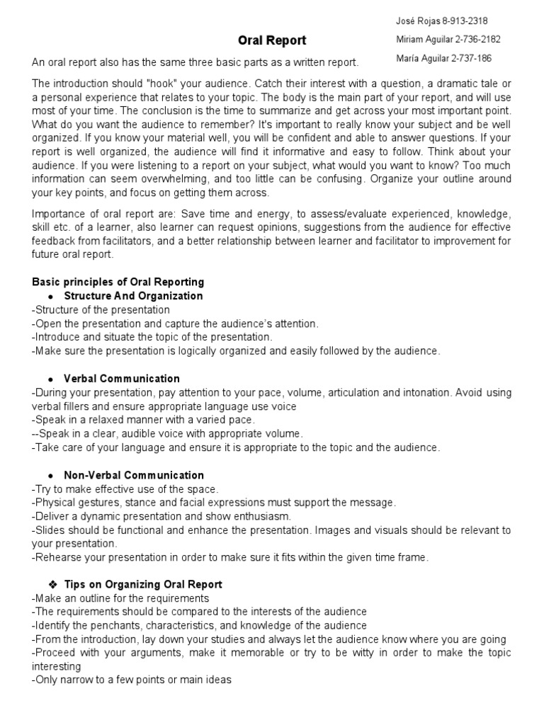 Oral Report: Basic Principles of Oral Reporting | PDF | Learning ...