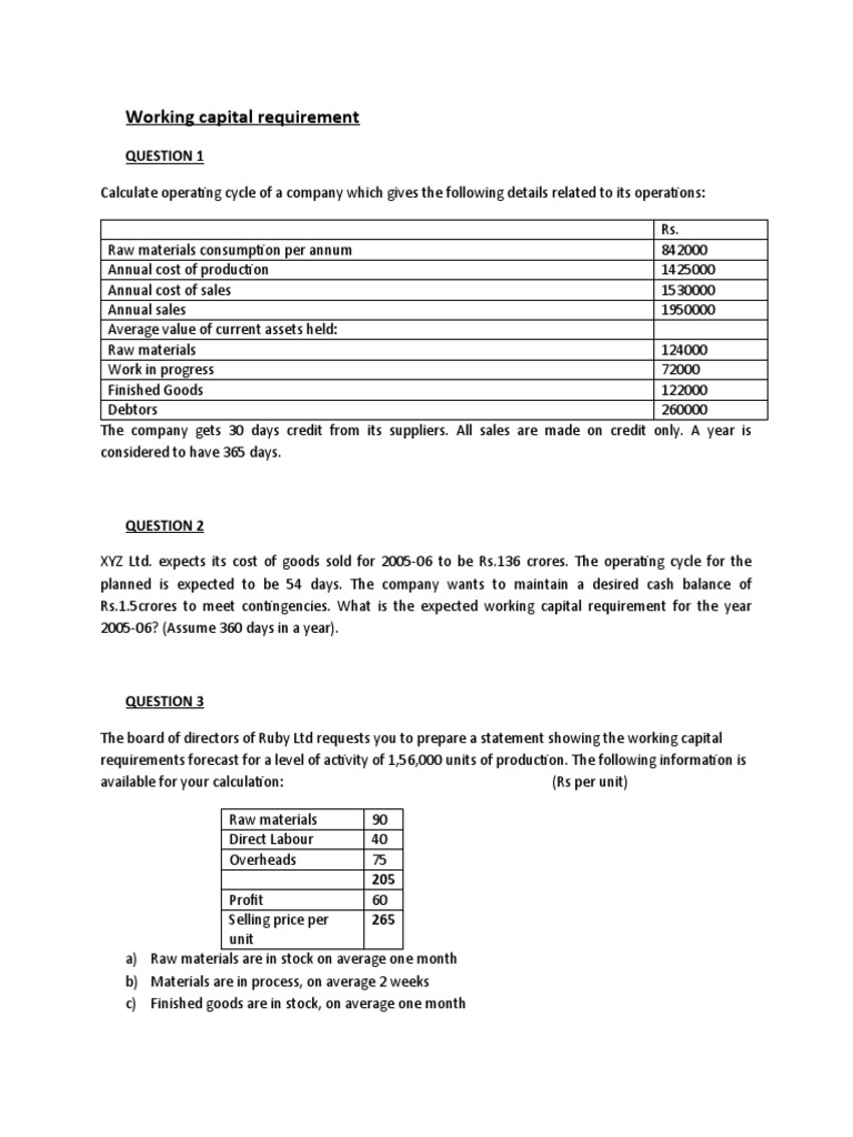 Working Capital Requirement Calculations | PDF | Working Capital | Credit