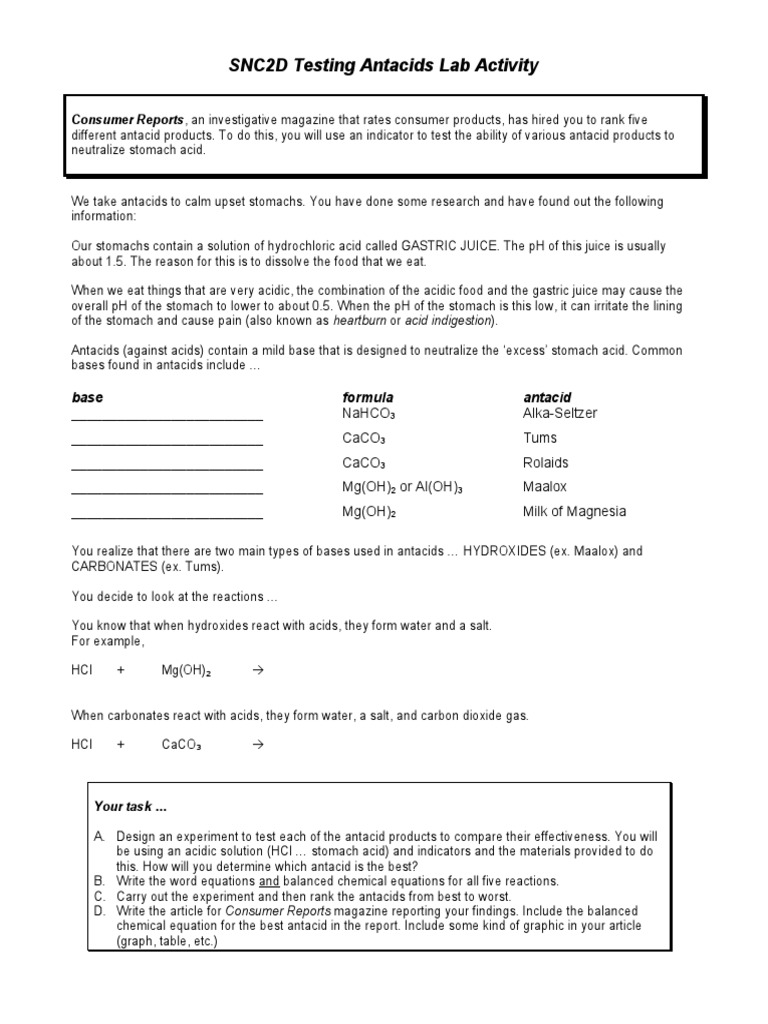 Testing Antacids Lab Activity | PDF | Hydrochloric Acid | Acid