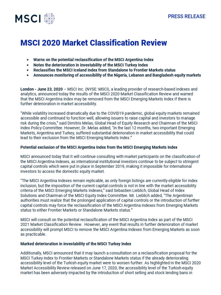 MSCI 2020 Market Classification Review | PDF | Msci | Stock Market Index