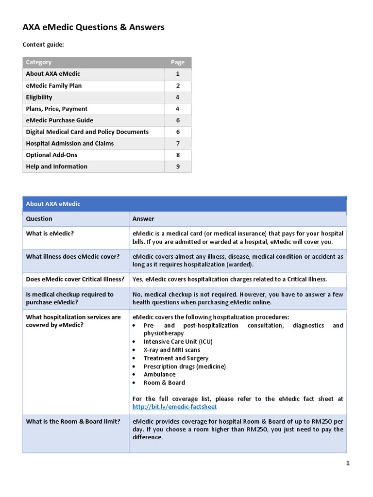 AXA eMedic: Comprehensive Medical Coverage | PDF | Credit Card ...