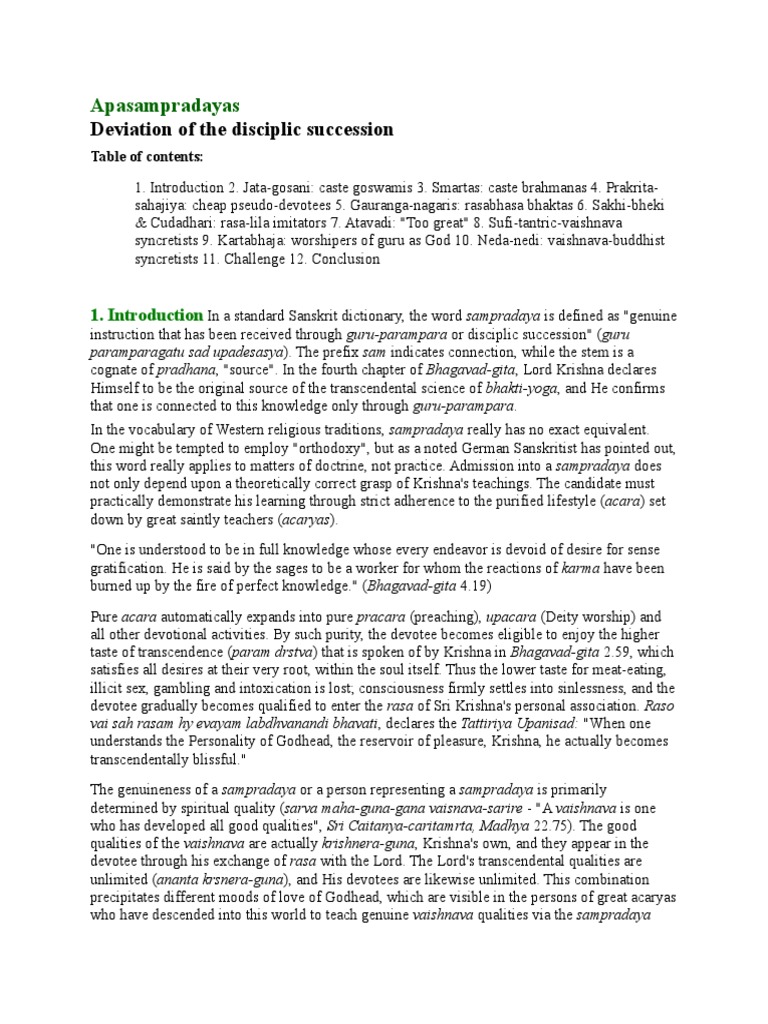 Deviation of The Disciplic Succession: Apasampradayas | PDF ...
