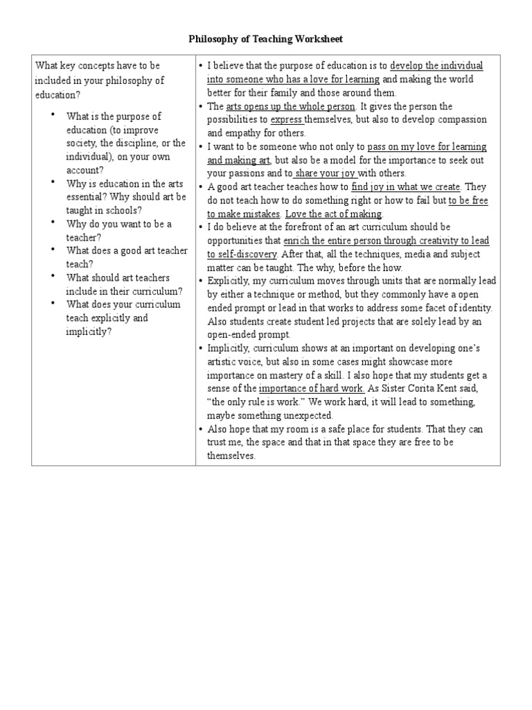Philosophy of Teaching Worksheet | PDF | Curriculum | Teachers