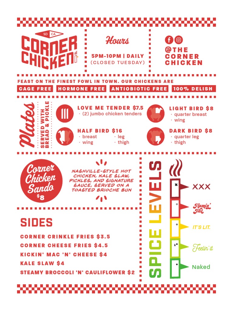 Corner Chicken Menu | PDF | Beer | Food And Drink Preparation