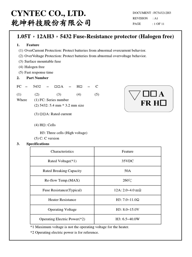 Cyntec Co., LTD.: 1.05T 12AH3 5432 Fuse-Resistance Protector (Halogen ...