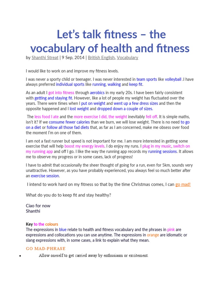 Fitness vocabulary and keeping fit | PDF | Physical Fitness | Dieting