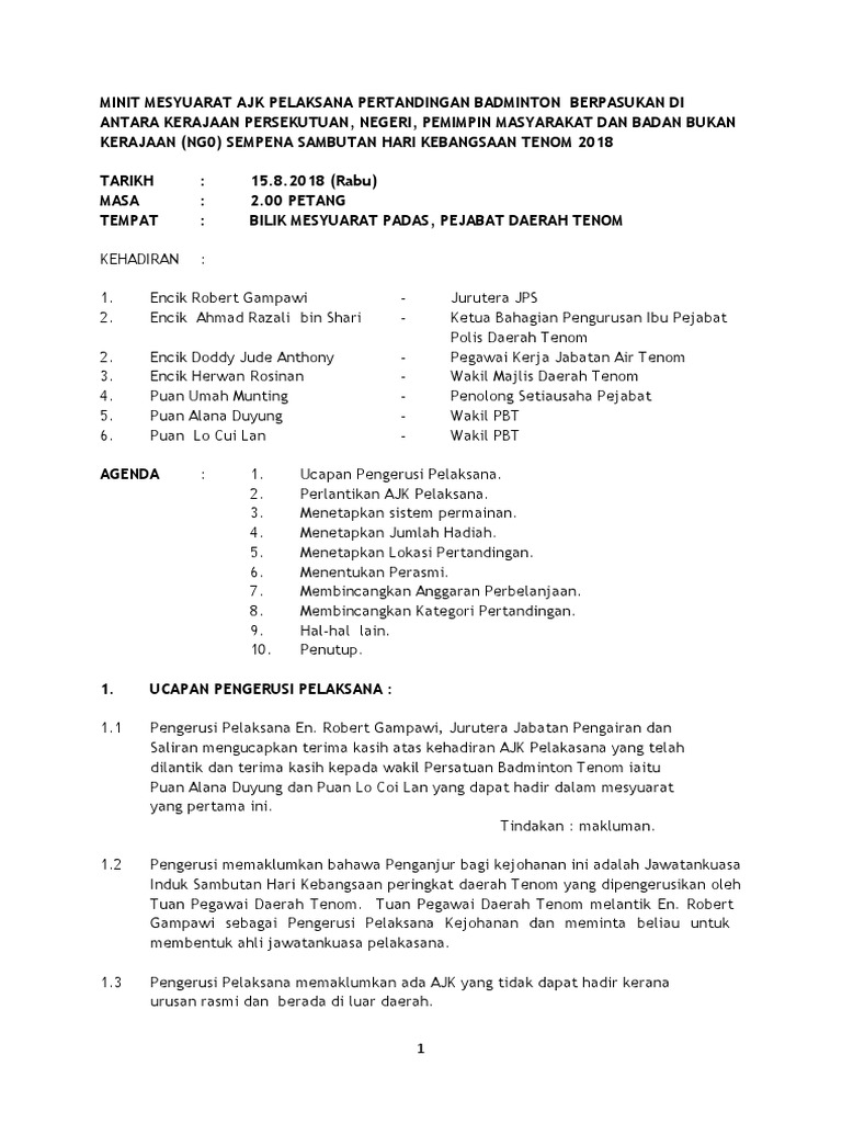 Checklist Badminton Hari Kebangsaan2018 | PDF