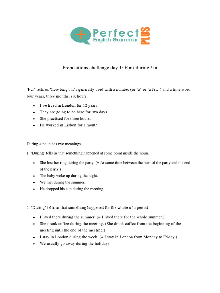Prepositions Challenge Day 1 | PDF