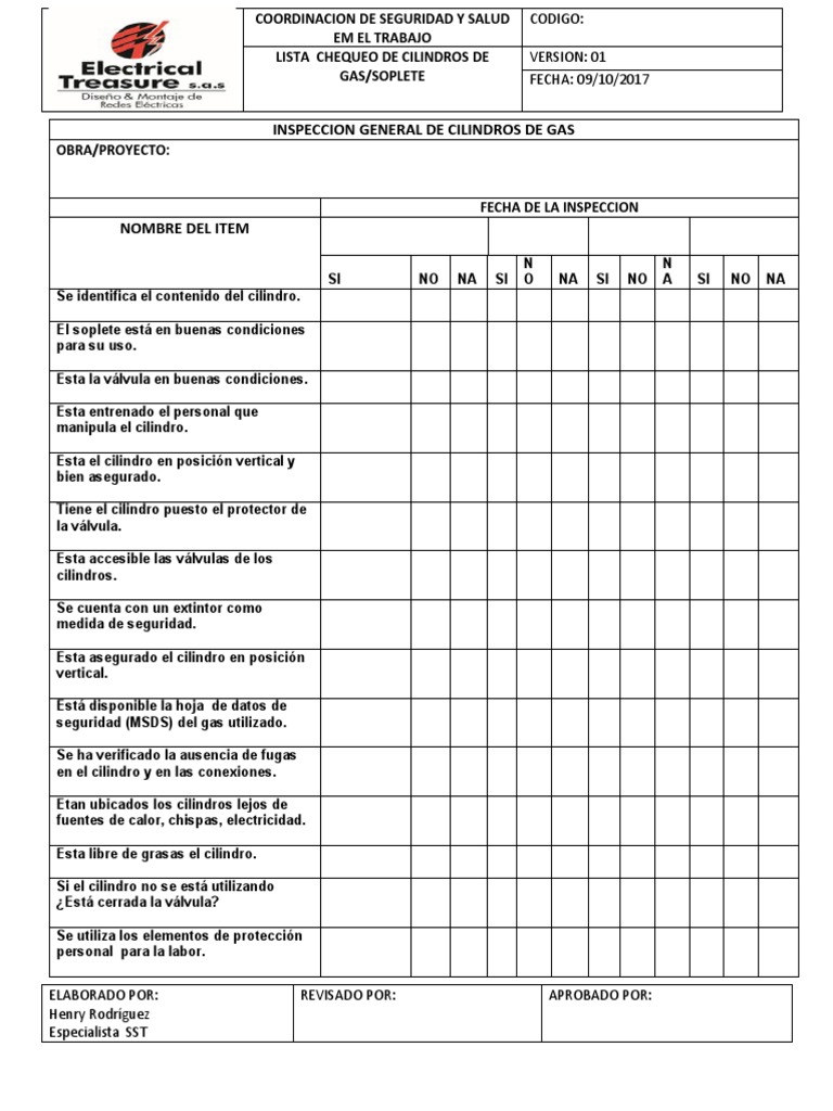 Lista Chequeo Cilindros de Gas 1 | PDF | Naturaleza