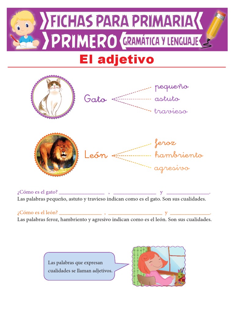 Aprendiendo Sobre El Adjetivo para Primer Grado de Primaria | PDF ...