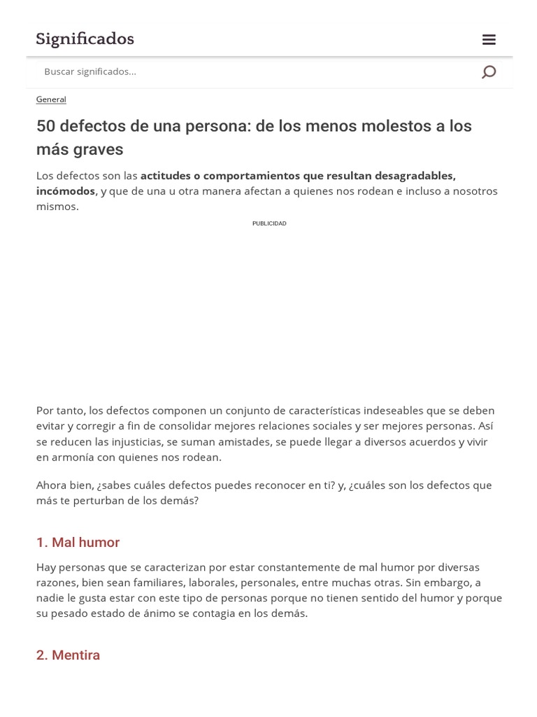 50 Defectos de Una Persona - de Los Menos Molestos A Los Más Graves ...