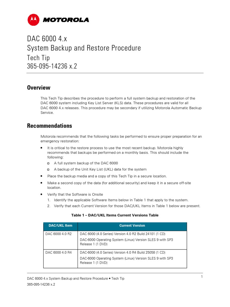 DAC 6000 4.x - System Backup and Restore Procedure Tech Tip | PDF ...