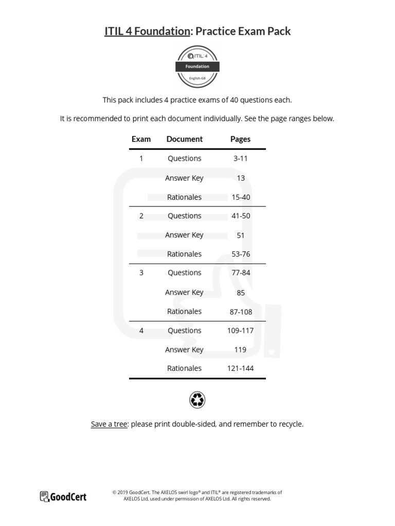 Itil 4 Foundation Practice Exam Pack en GB Sample v1 | PDF | Itil ...