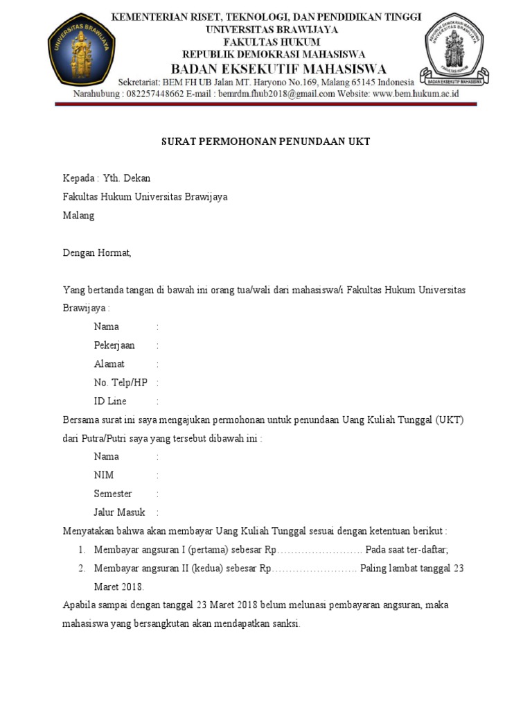 Format Surat Penundaan Ukt Ub | PDF
