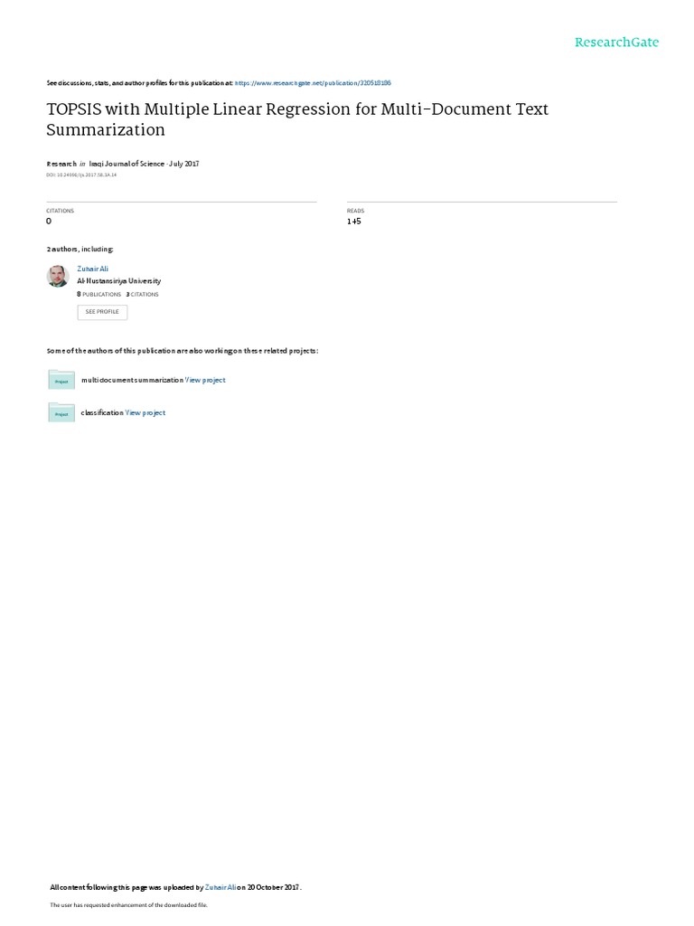 TOPSIS With Multiple Linear Regression For Multi-Document Text Summarization | PDF | Applied ...
