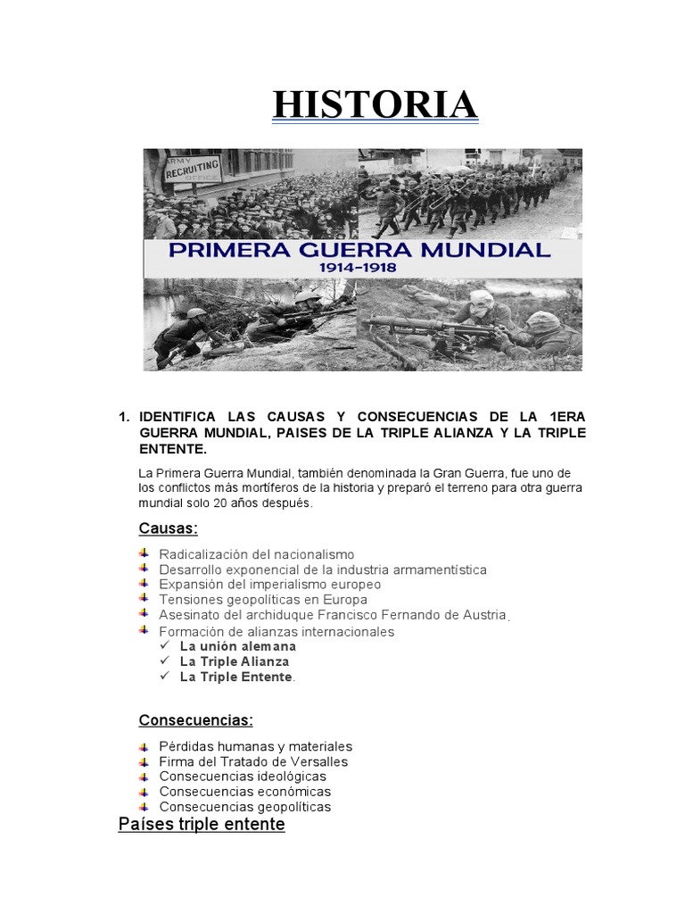Causas y Consecuencias Primera Guerra Mundial | PDF | Historia