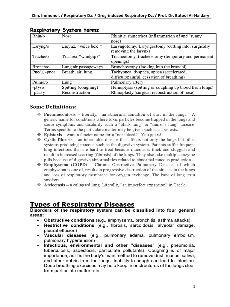 Respiratory System Terms | PDF | Respiratory Diseases | Lung