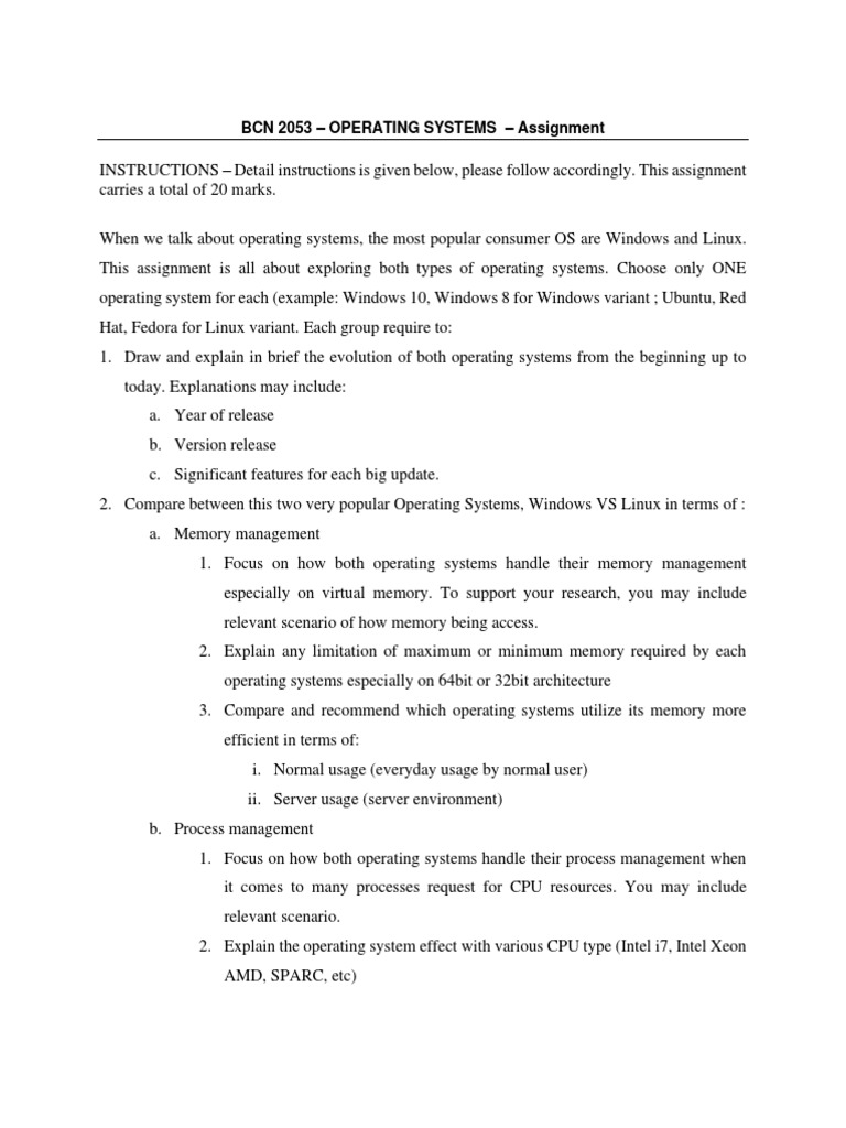 BCN 2053 - OPERATING SYSTEMS - Assignment | PDF | Operating System | Linux