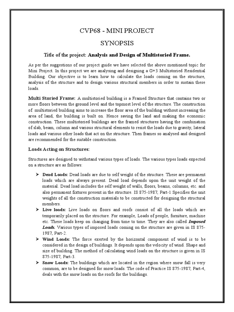 Cvp68 - Mini Project Synopsis: Title of The Project: Analysis and ...