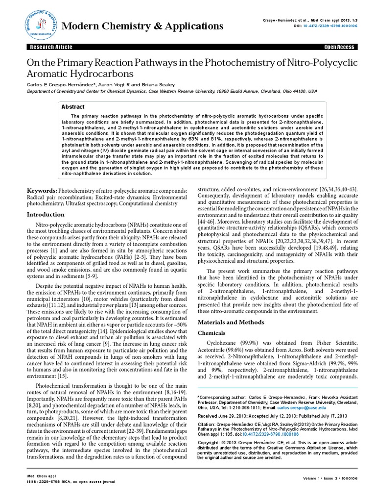 Reaction-Pathways Of-Nitro-Polycyclic-Aromati | PDF | Photochemistry ...