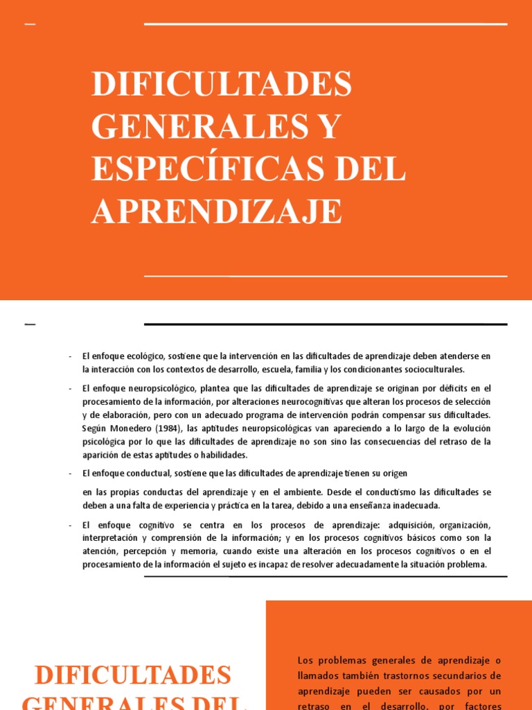 Dificultades Generales y Específicas Del Aprendizaje 1 | PDF | Dislexia | Aprendizaje