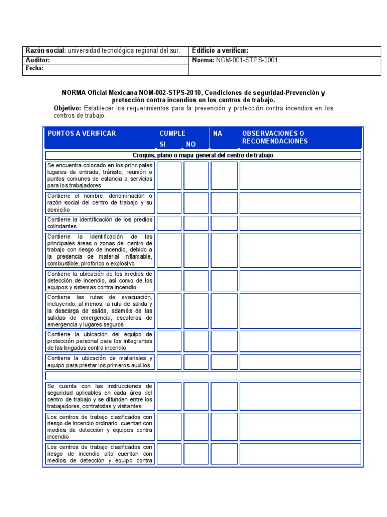 Nom 002 Stps Checklist | PDF | Protección contra incendios | Descarga ...