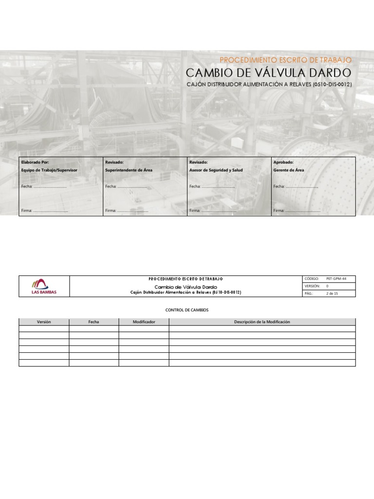 Pets Cambio de Valvula Dardo | PDF | Seguridad y salud ocupacional ...