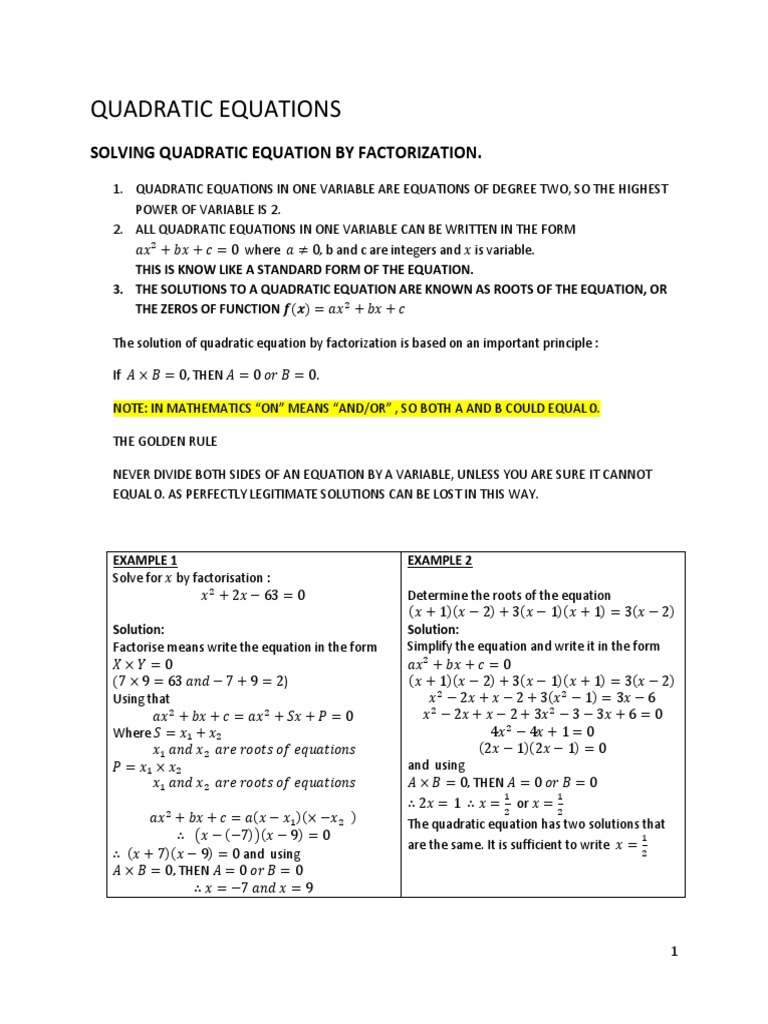 Quadratic Equations | PDF | Quadratic Equation | Factorization