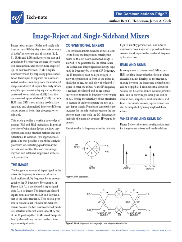 Image-Reject and Single-Sideband Mixers: Tech-Note | PDF | Phase (Waves ...