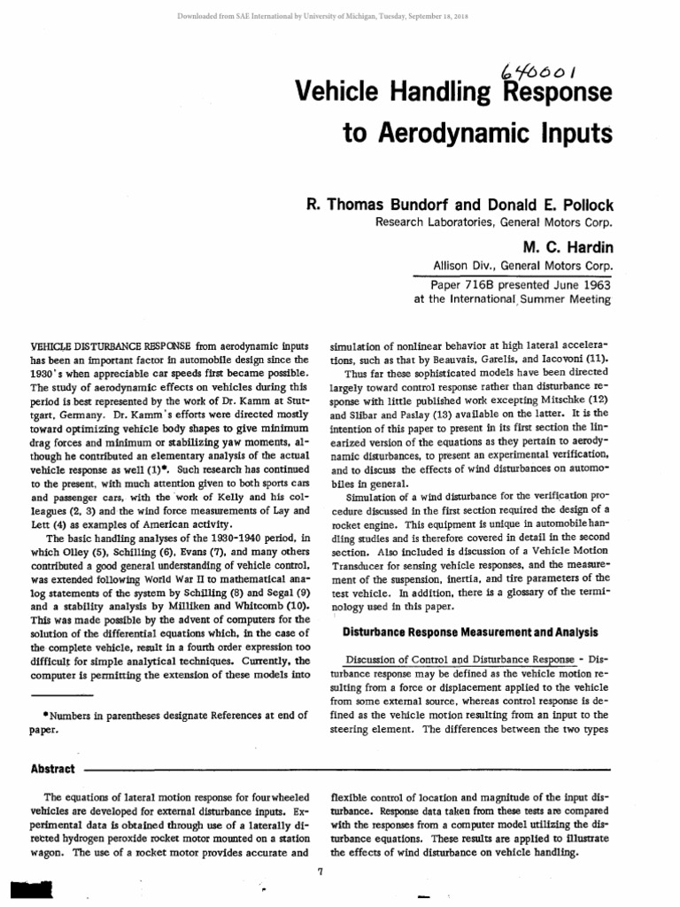 Vehicle Handling Response To Aerodynamic Inputs | PDF | Flight Dynamics ...