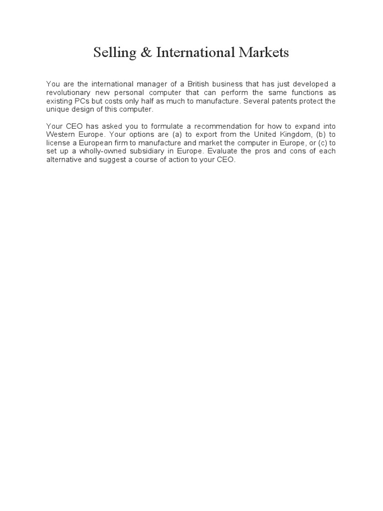 International Selling & Markets | PDF