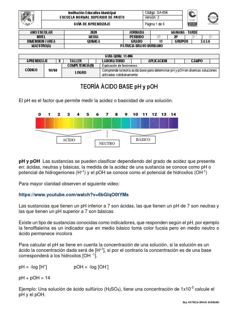 GUIA 11-006 PH y pOH PDF | PDF | Ph | Ácido