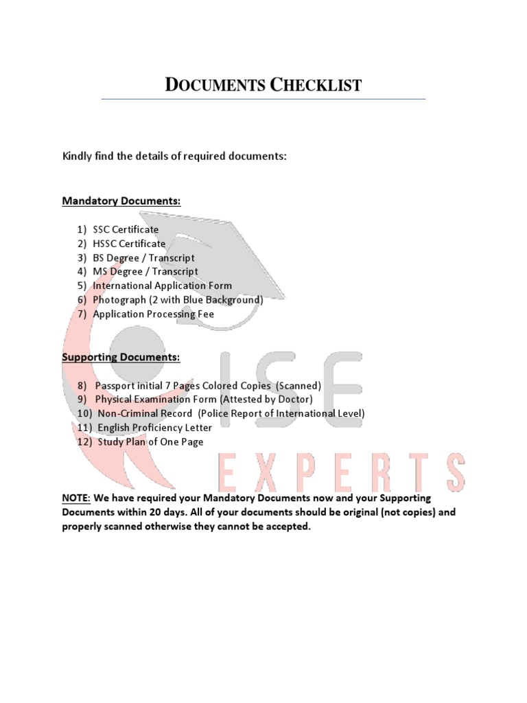 Documents Checklist (China) | PDF