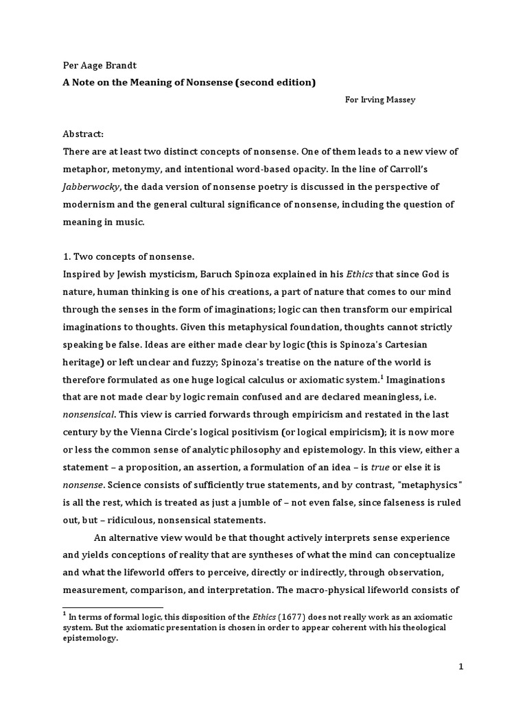 A Note On The Meaning of Nonsense (Second Edition) : For Irving Massey ...