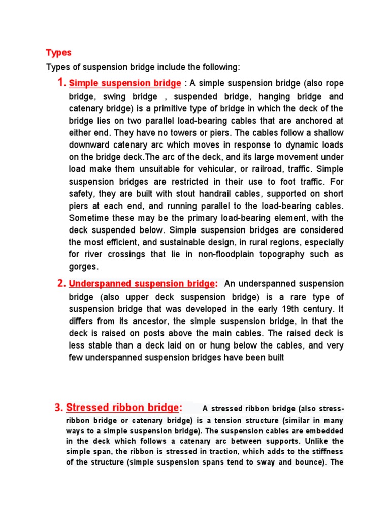 Types: Stressed Ribbon Bridge | PDF | Civil Engineering | Structural ...