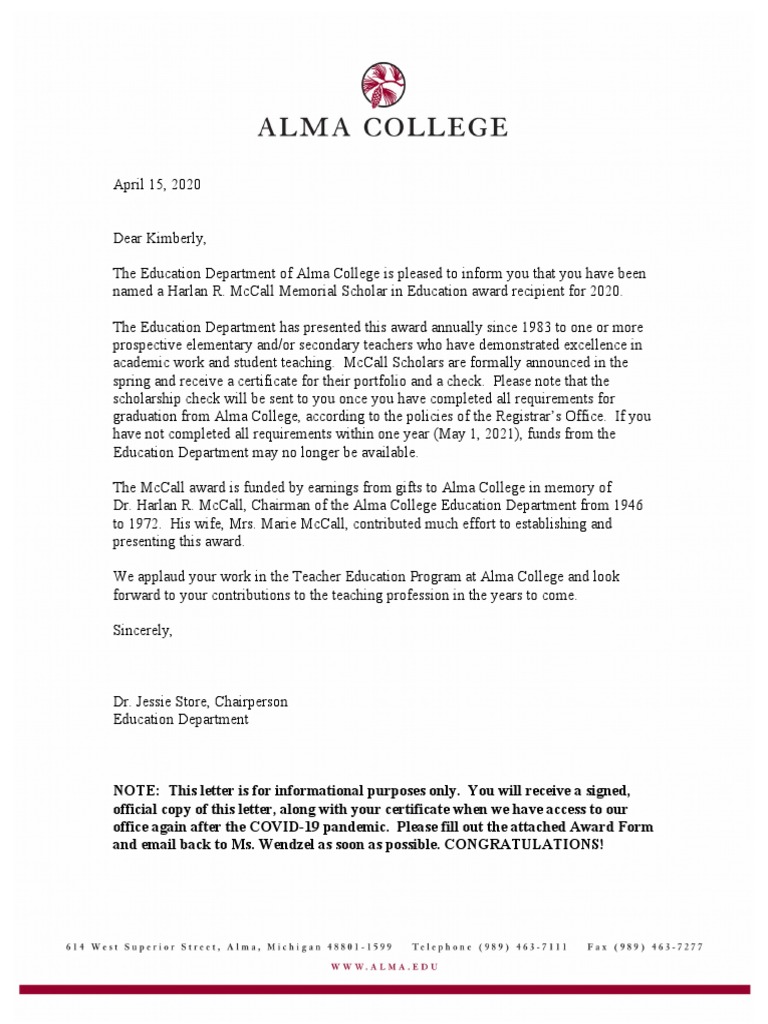 Mccall Award | PDF | Career & Growth