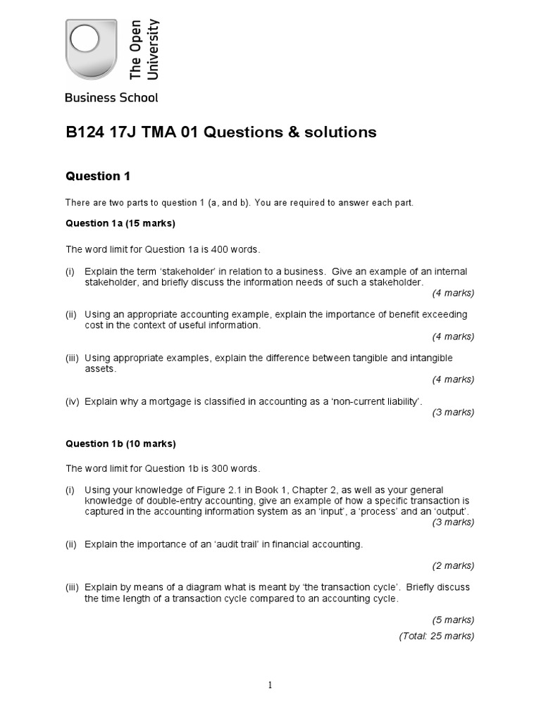 B124 17J TMA 1 Questions Solutions | PDF | Debits And Credits | Expense