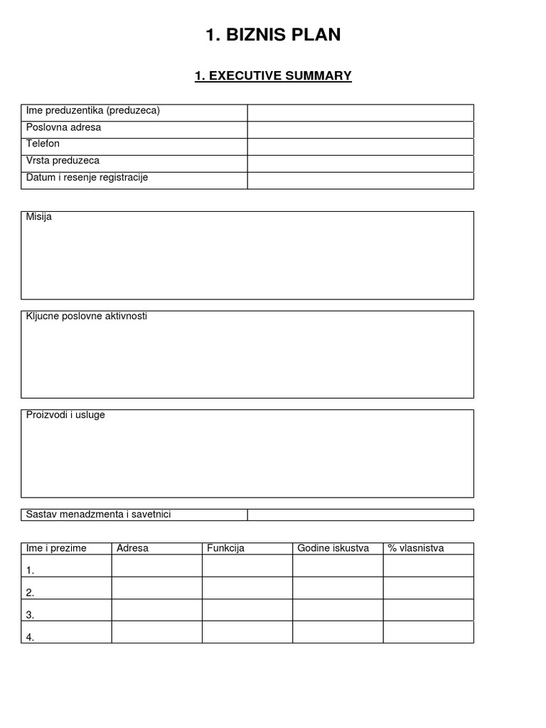 Template Biznis Plan Izrada I Implementacija Biznis Plana | PDF