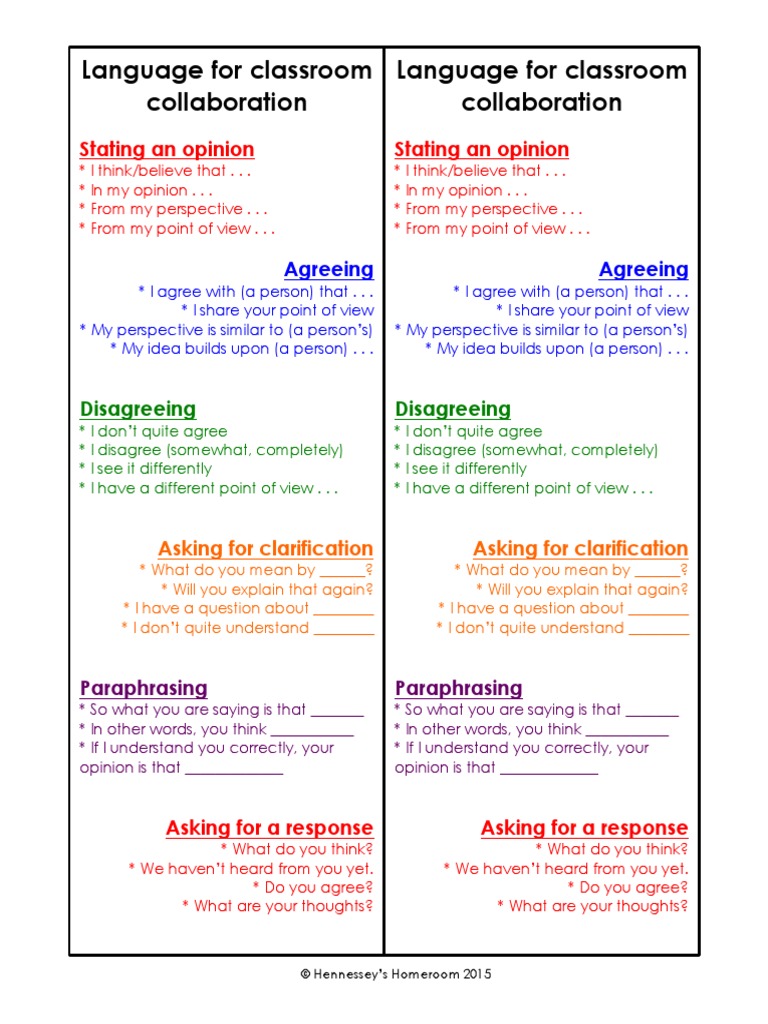 Language For Classroom Collaboration Language For Classroom ...