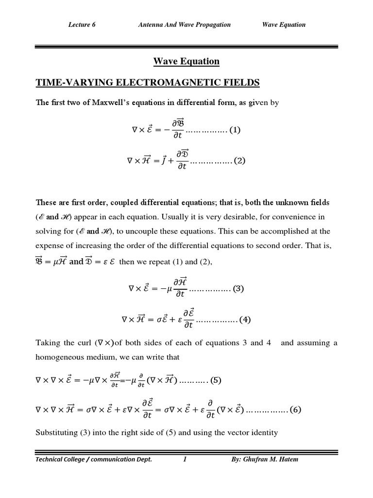 Wave Equation Time-Varying Electromagnetic Fields | PDF | Wave Equation | Waves