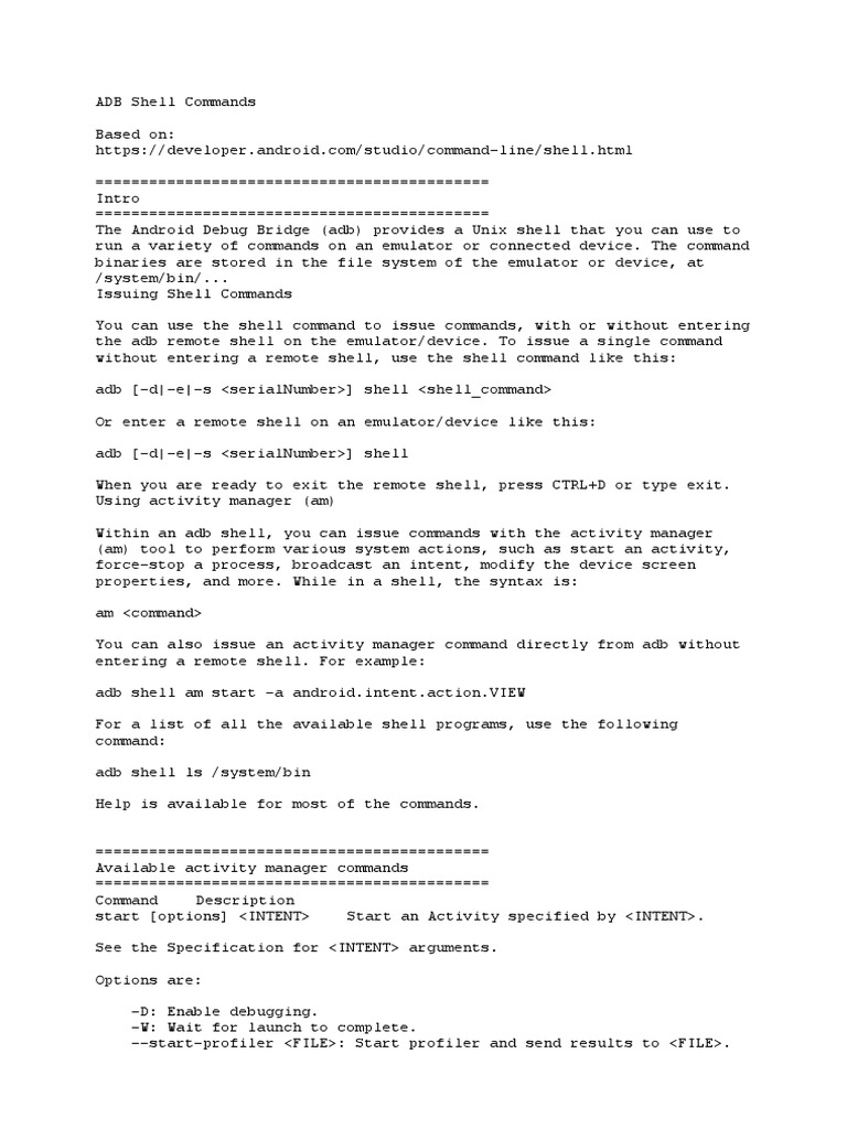 Adb Commands | PDF | Screenshot | Shell (Computing)