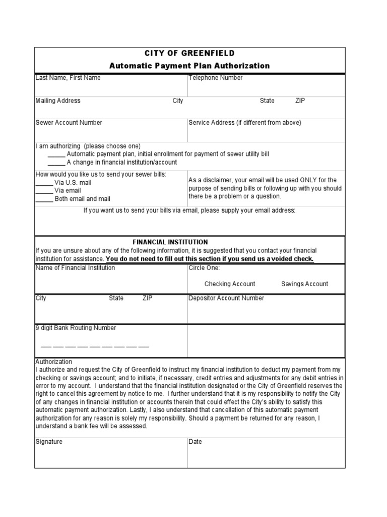 Auto Pay Authorization Form | PDF