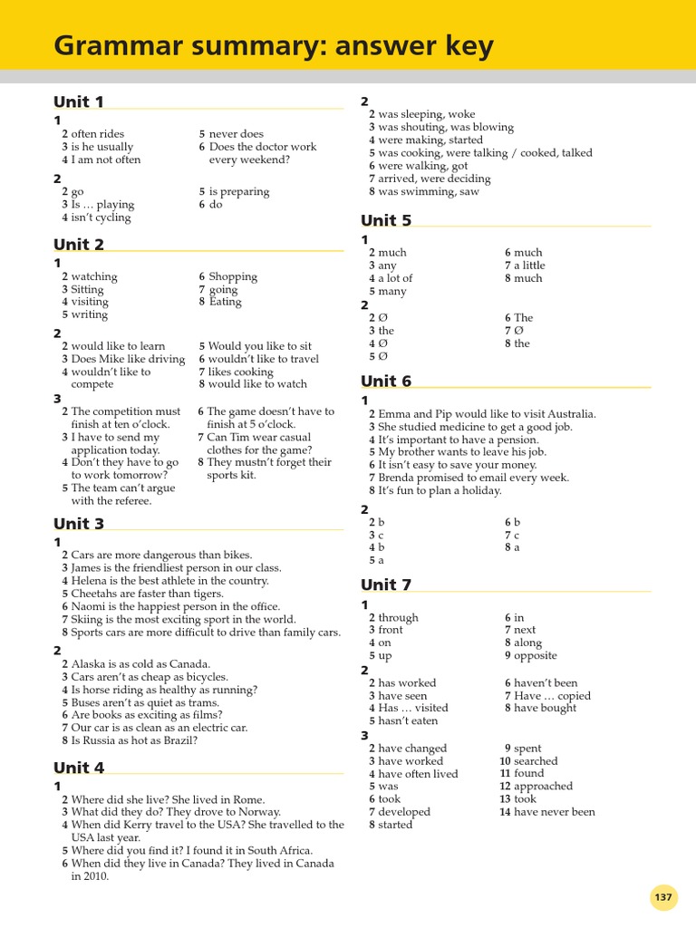 Grammar Reference Answer Key | PDF
