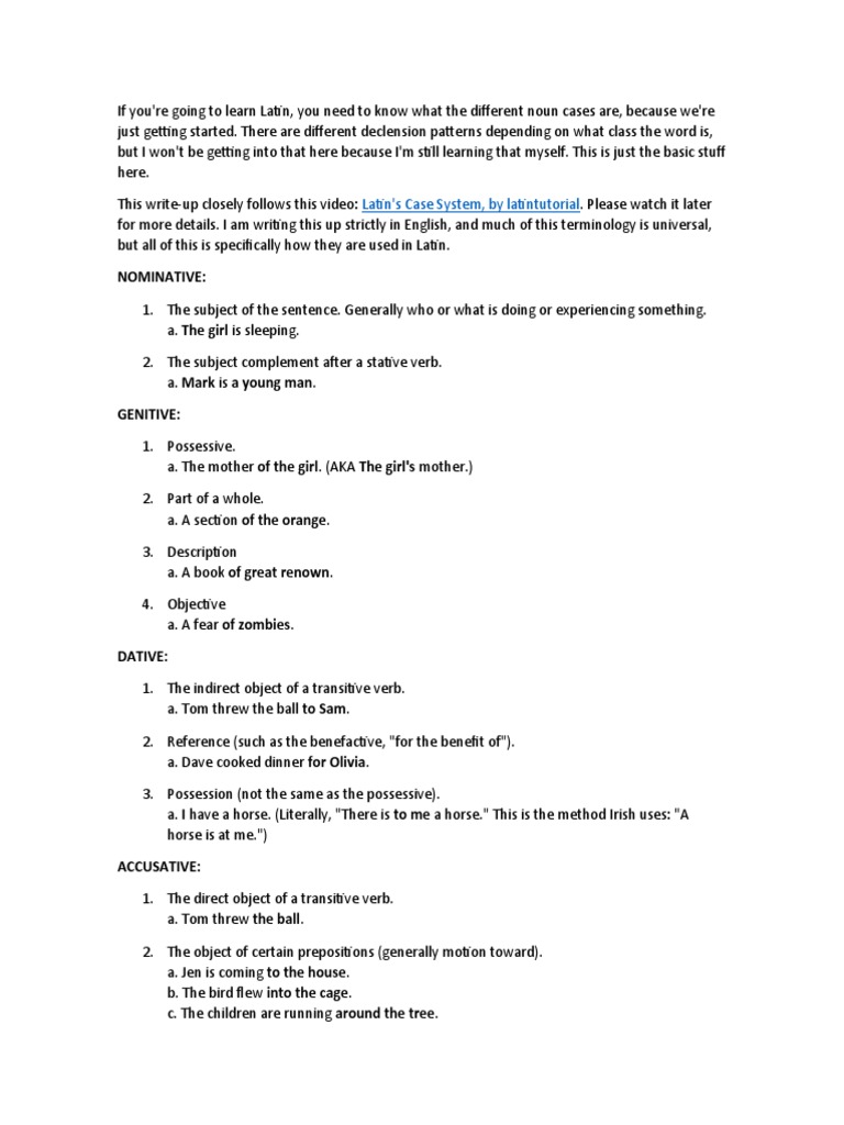 Nominative:: Latin's Case System, by Latintutorial | PDF | Object ...