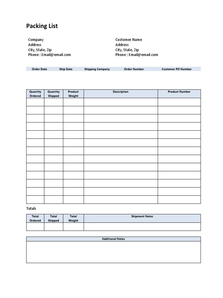 Packing List Template | PDF