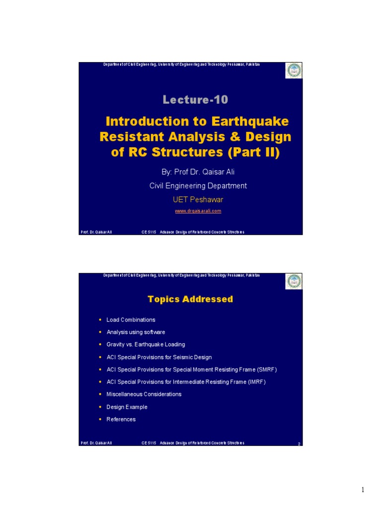 Lecture 10 - Introduction To Earthquake Resistant Design of RC Structures (Part II) Color | PDF ...
